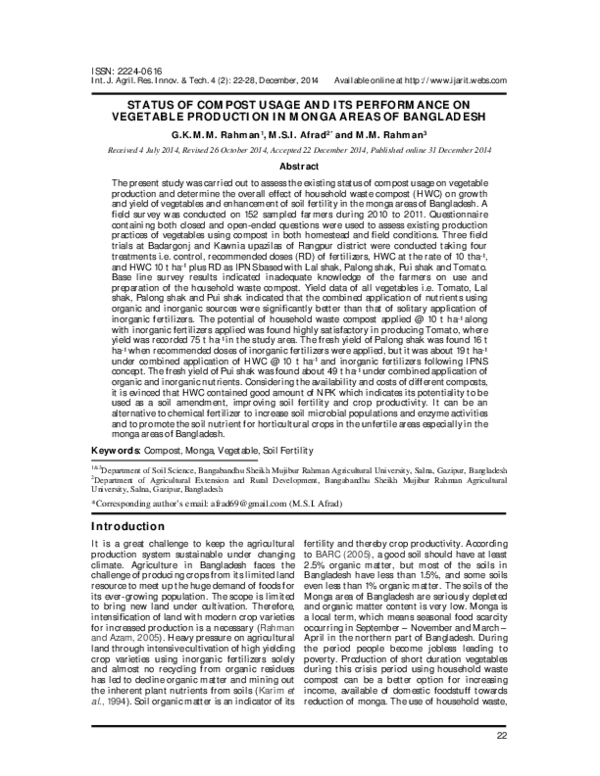 (PDF) Status of compost usage and its performance on vegetable ...