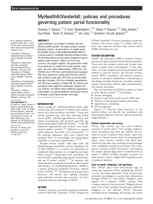 (PDF) MyHealthAtVanderbilt: policies and procedures governing patient ...