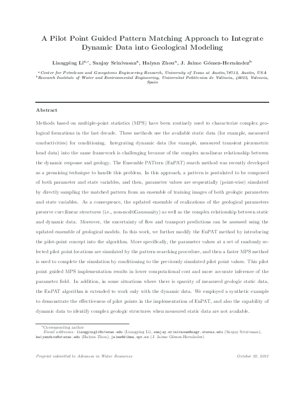 (PDF) A pilot point guided pattern matching approach to integrate dynamic data into geological ...