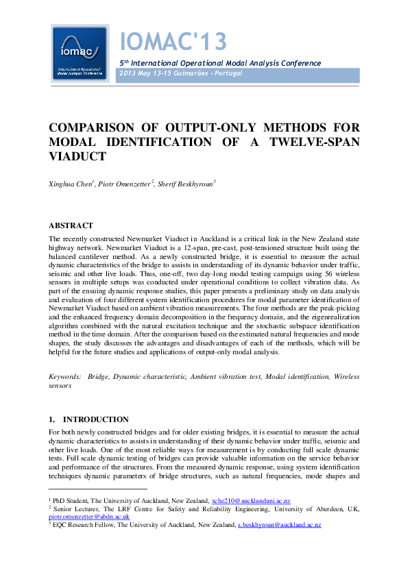 Pdf Comparison Of Output Only Methods For Modal Identification Of A Twelve Span Viaduct