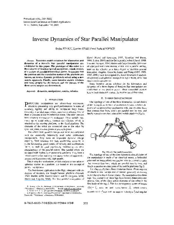 (PDF) Inverse dynamics of star parallel manipulator