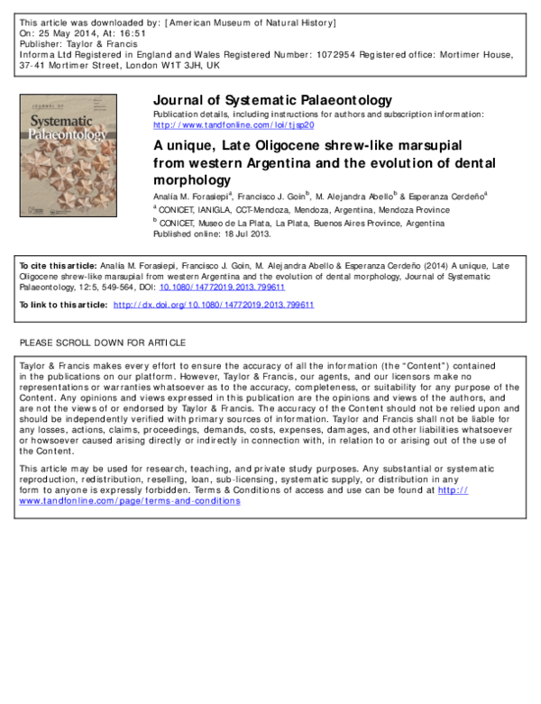 (PDF) A unique, Late Oligocene shrew-like marsupial from western ...
