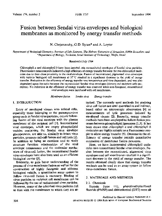 (PDF) Fusion between Sendai virus envelopes and biological membranes as ...