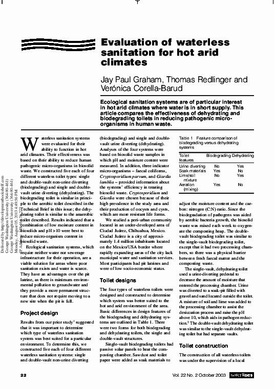 (PDF) Evaluation of waterless sanitation for hot arid climates | V ...