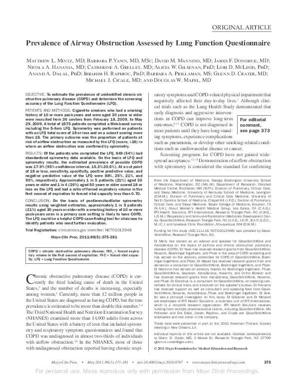 (PDF) Prevalence of Airway Obstruction Assessed by Lung Function ...
