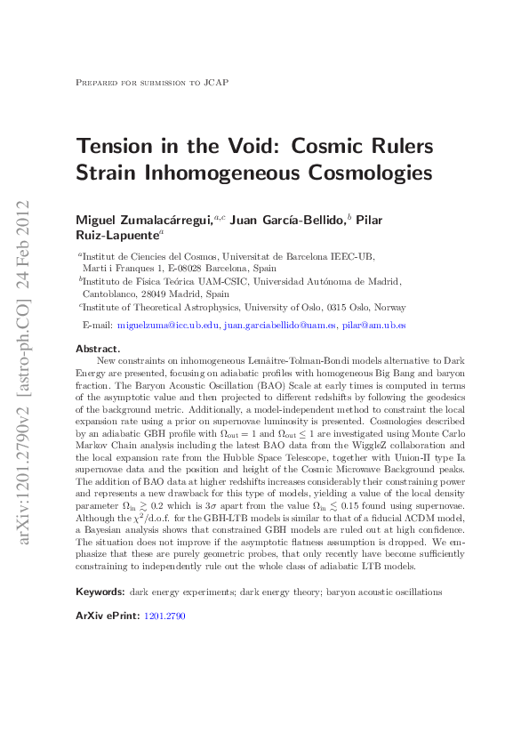 (PDF) Tension in the void: cosmic rulers strain inhomogeneous cosmologies