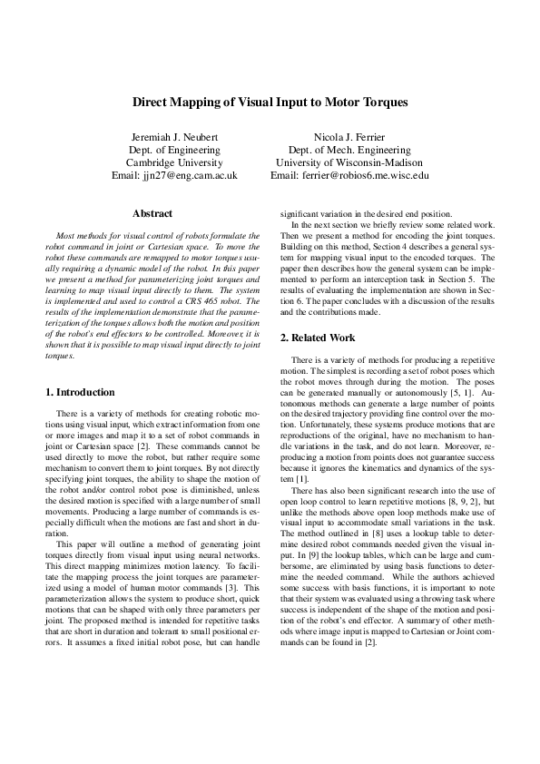 (PDF) Direct mapping of visual input to motor torques