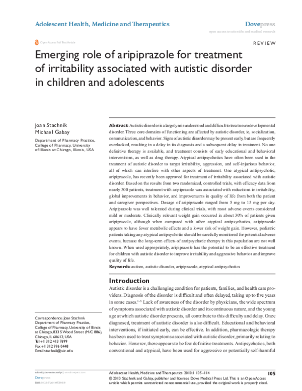 (PDF) Emerging role of aripiprazole for treatment of irritability ...