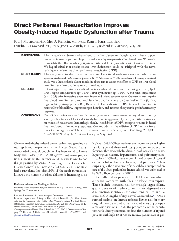 (PDF) Direct Peritoneal Resuscitation Improves Obesity-Induced Hepatic ...