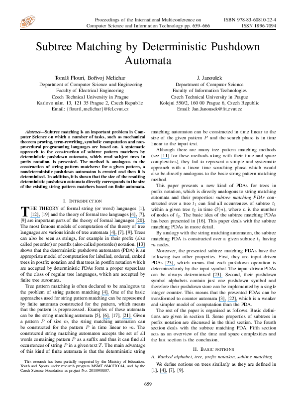 (PDF) Subtree matching by deterministic pushdown automata