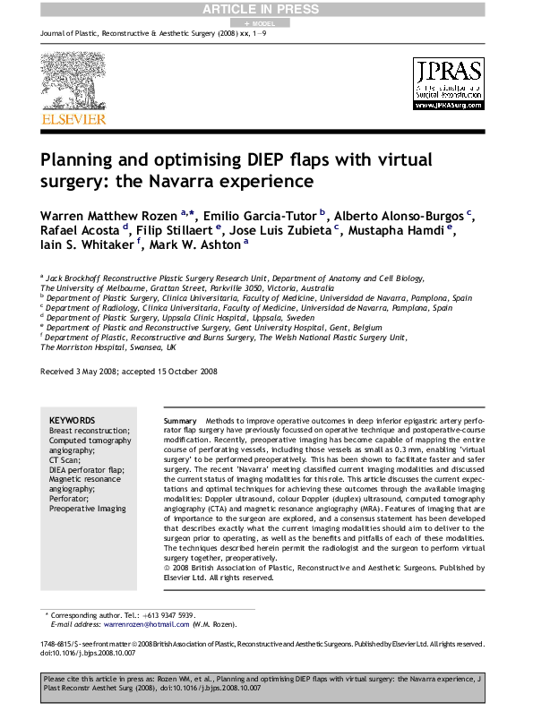 (PDF) Planning and optimising DIEP flaps with virtual surgery: the ...