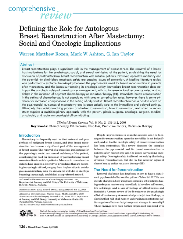 (PDF) Defining the role for autologous breast reconstruction after ...