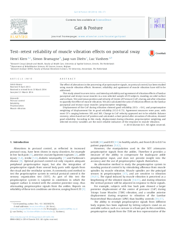 (PDF) Test–retest reliability of muscle vibration effects on postural sway