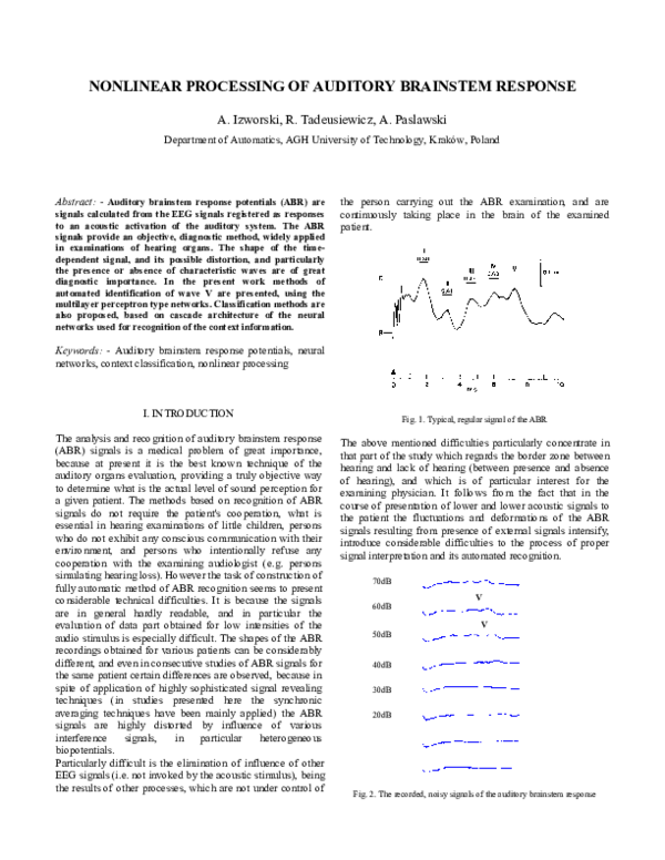 (PDF) Nonlinear processing of auditory brainstem response