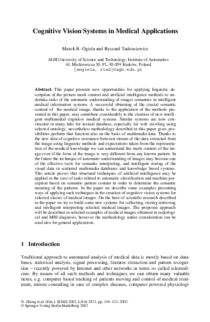 (PDF) Cognitive Vision Systems in Medical Applications