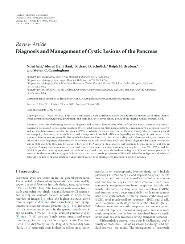 (PDF) Diagnosis and Management of Cystic Lesions of the Pancreas