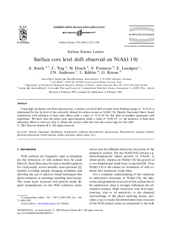 (PDF) Core Level Shift in NiAl(110) Surfaces