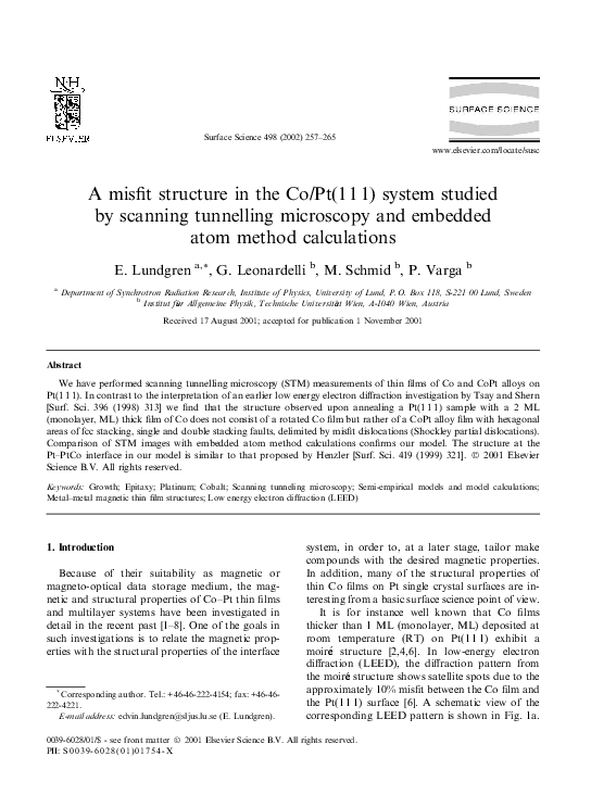 (PDF) A misfit structure in the Co/Pt (111) system studied by scanning ...