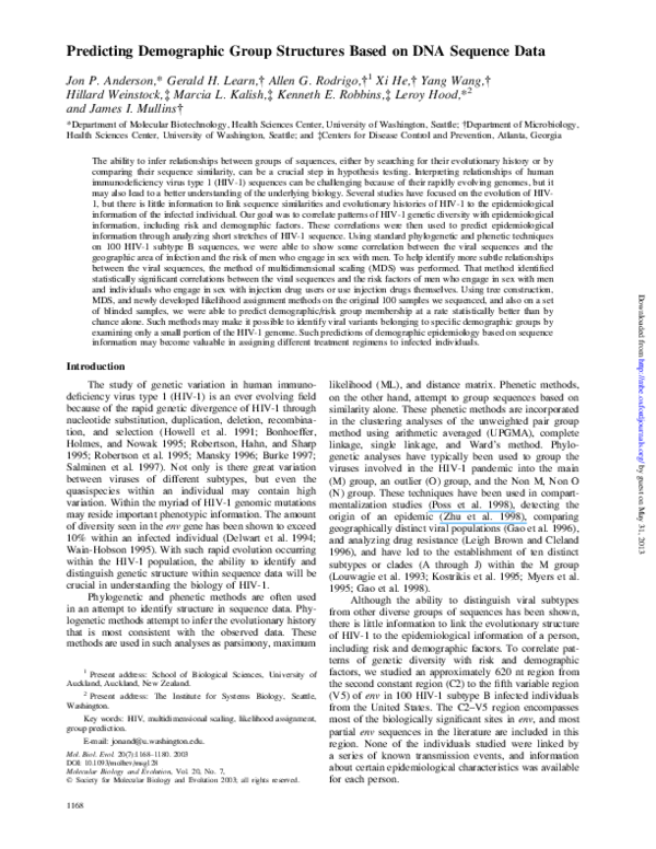(PDF) Predicting Demographic Group Structures Based on DNA Sequence Data
