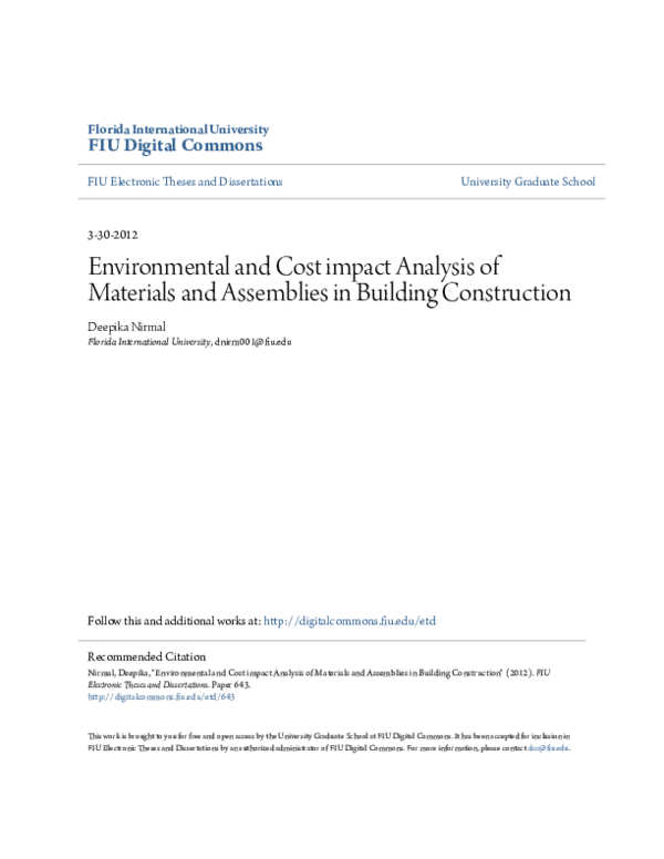 (PDF) Environmental and Cost impact Analysis of Materials and ...