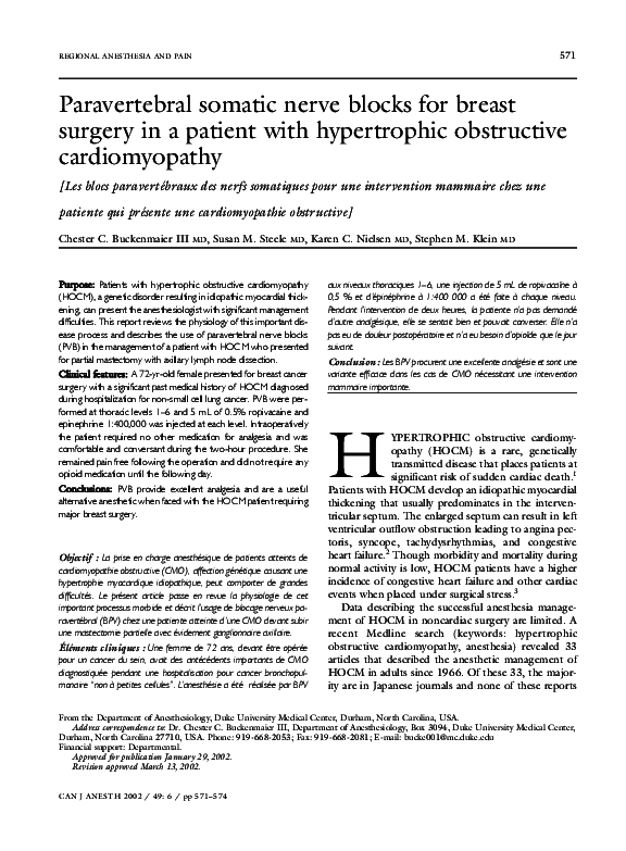 (PDF) Paravertebral somatic nerve blocks for breast surgery in a ...