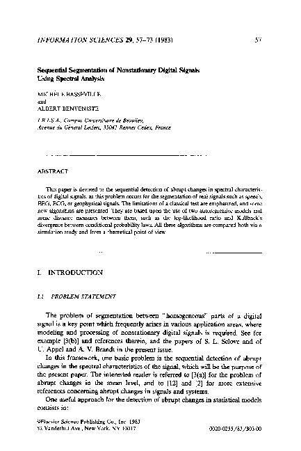 (PDF) Sequential segmentation of nonstationary digital signals using spectral analysis