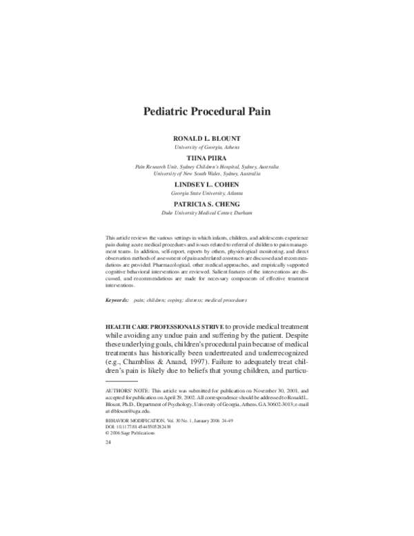 (PDF) Pediatric Procedural Pain
