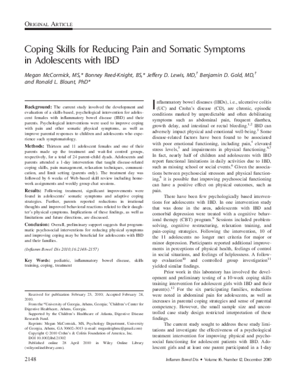 (PDF) Coping skills for reducing pain and somatic symptoms in ...