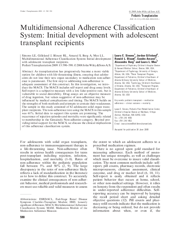 (PDF) Multidimensional Adherence Classification System: Initial ...
