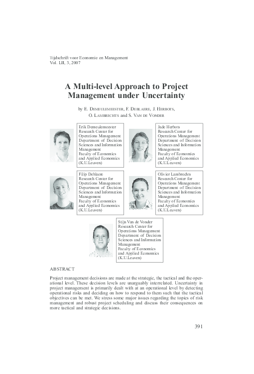 (PDF) A Multilevel Approach to Project Management under Uncertainty