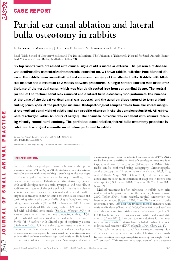 (PDF) Partial ear canal ablation and lateral bulla osteotomy in rabbits