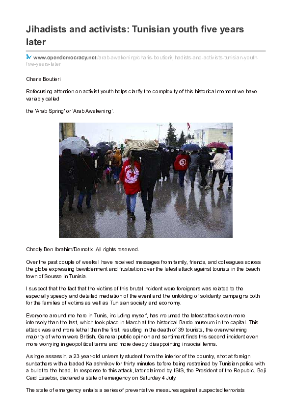 (PDF) Jihadists and Activists: Tunisian Youth Five Years Later