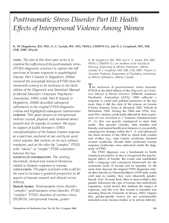 (PDF) Posttraumatic Stress Disorder Part III: Health Effects of ...