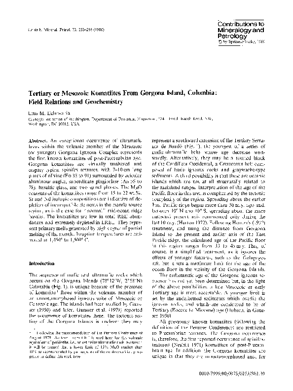 Pdf Tertiary Or Mesozoic Komatiites From Gorgona Island Colombia