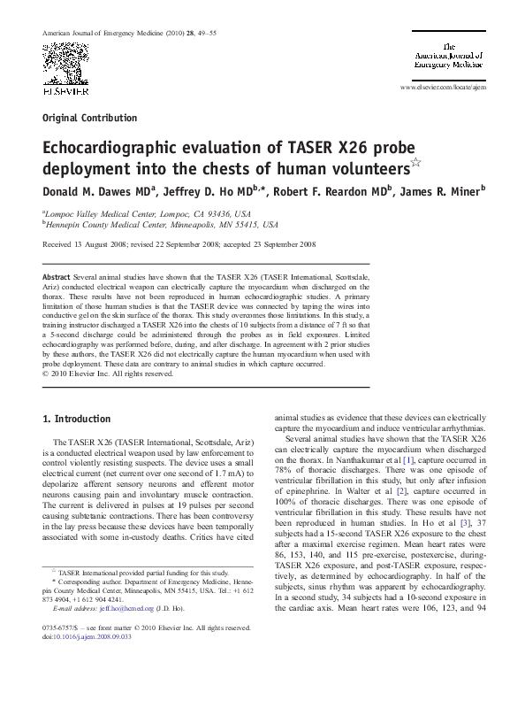 (PDF) Echocardiographic evaluation of TASER X26 probe deployment into ...