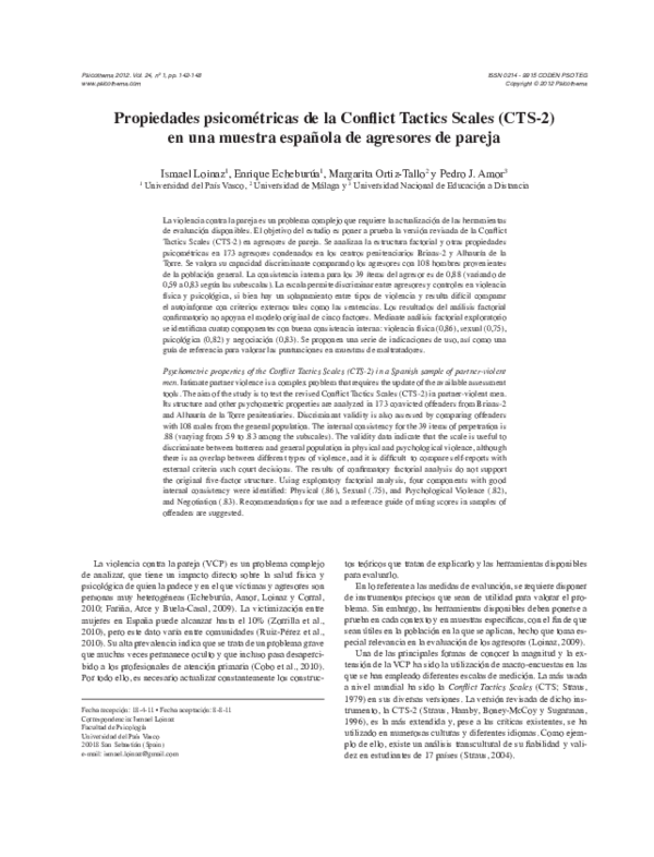(PDF) Propiedades psicométricas de la Conflict Tactics Scales (CTS-2 ...