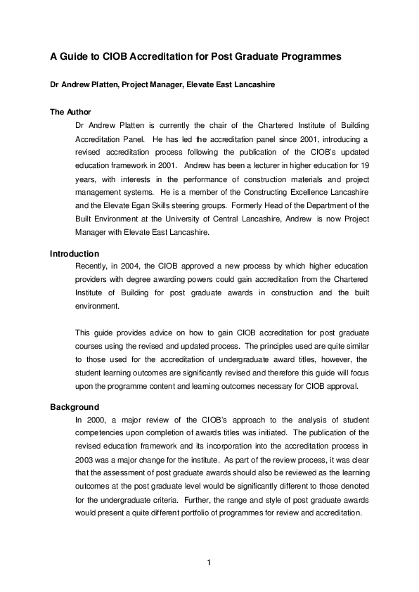 (PDF) A Guide to CIOB Accreditation for Post Graduate Programmes