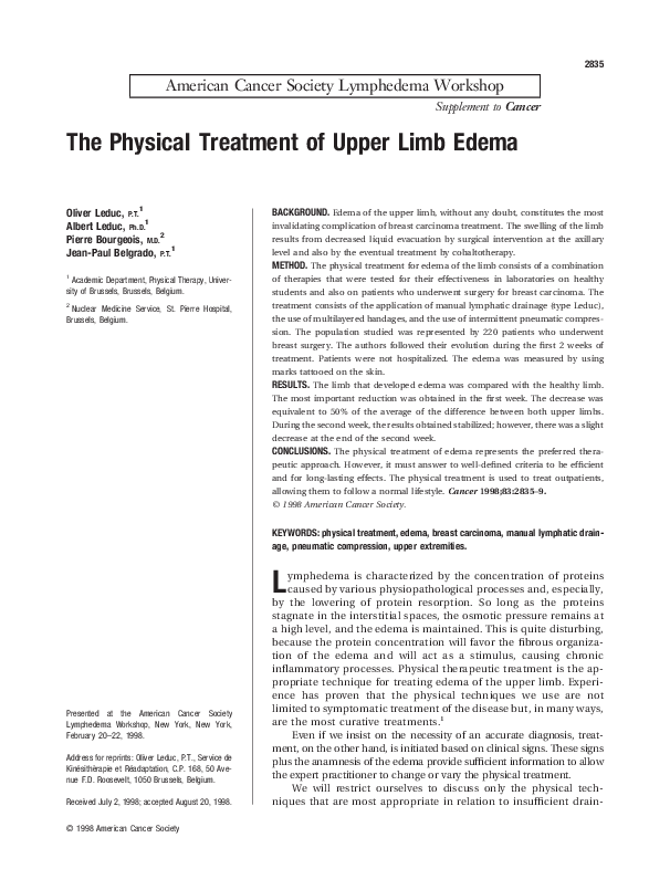 (PDF) The physical treatment of upper limb edema