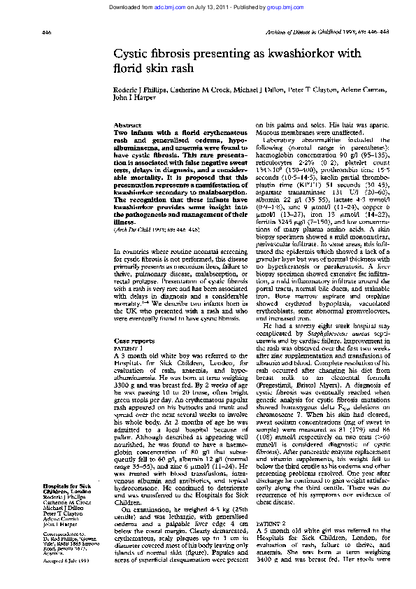 (PDF) Cystic fibrosis presenting as kwashiorkor with florid skin rash