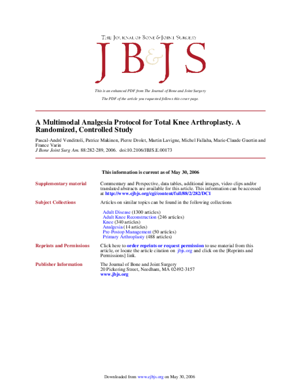 (PDF) A Multimodal Analgesia Protocol for Total Knee Arthroplasty