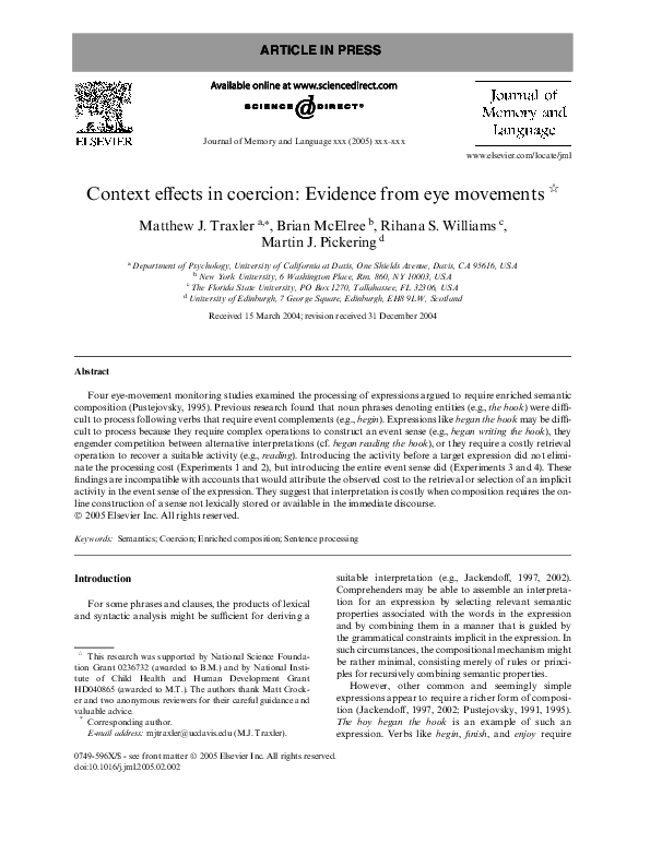 (PDF) Context effects in coercion: Evidence from eye movements☆