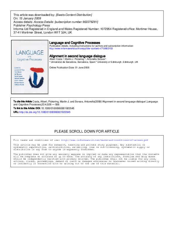 (PDF) Alignment in second language dialogue