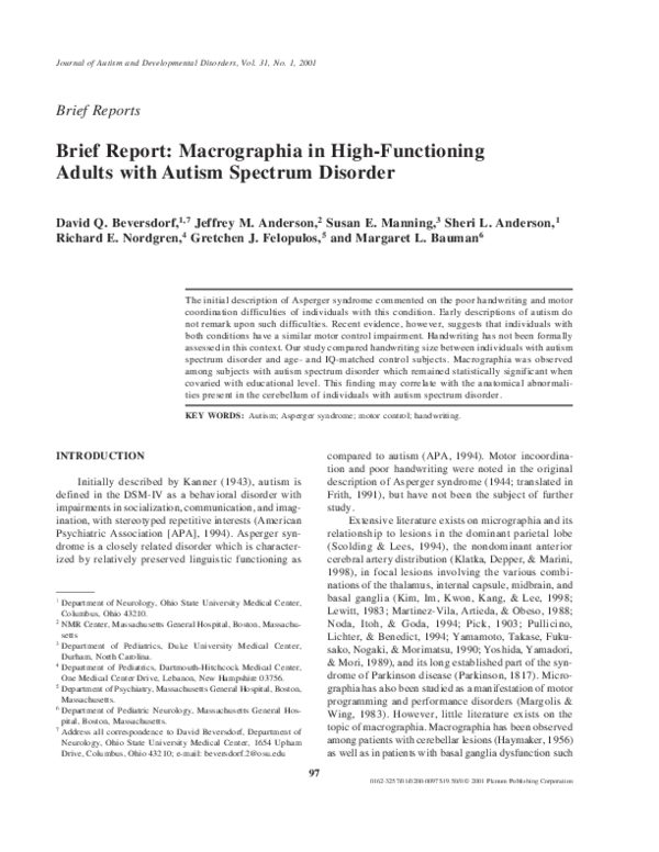 (PDF) Brief report: macrographia in high-functioning adults with autism ...
