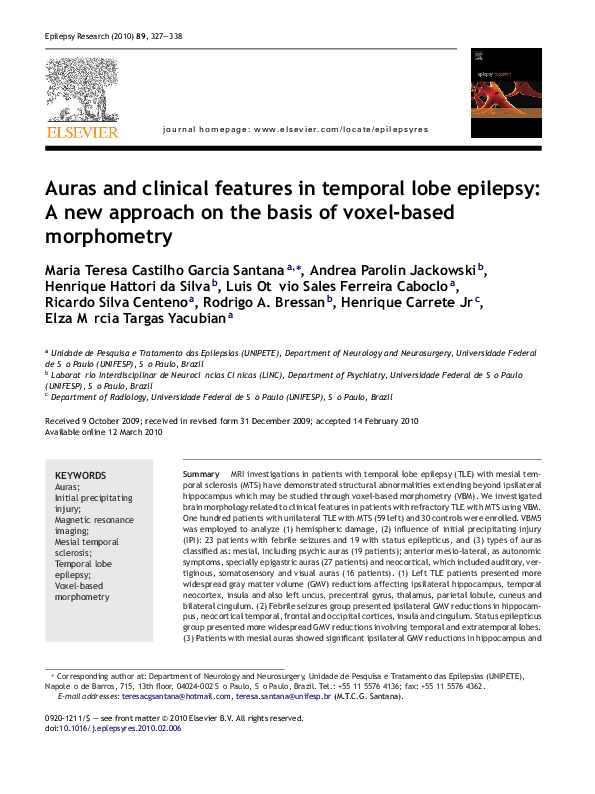 (PDF) Auras and clinical features in temporal lobe epilepsy: A new ...