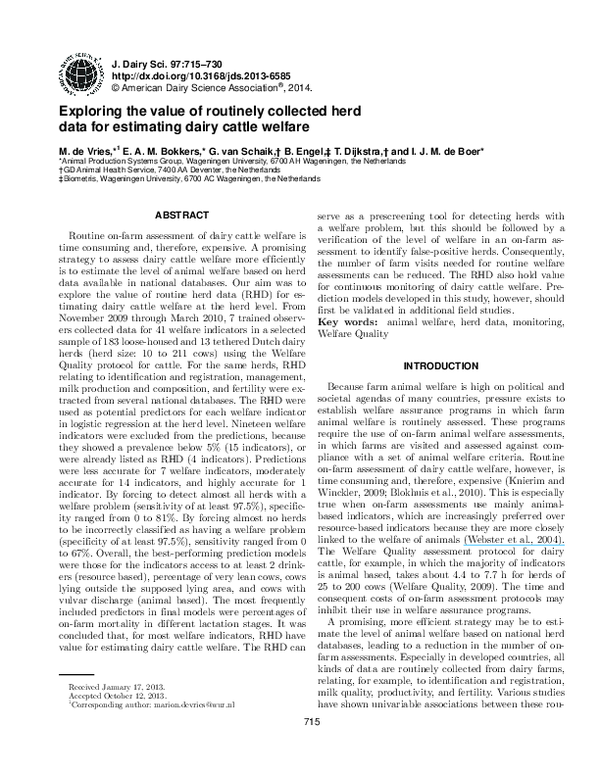 (PDF) Exploring the value of routinely collected herd data for estimating dairy cattle welfare