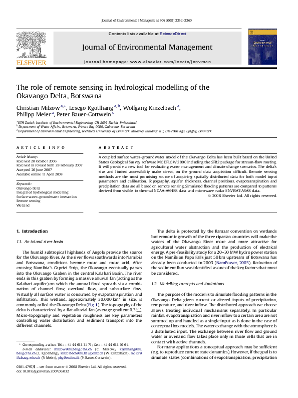 Pdf Remote Sensing In Okavango Delta Modelling