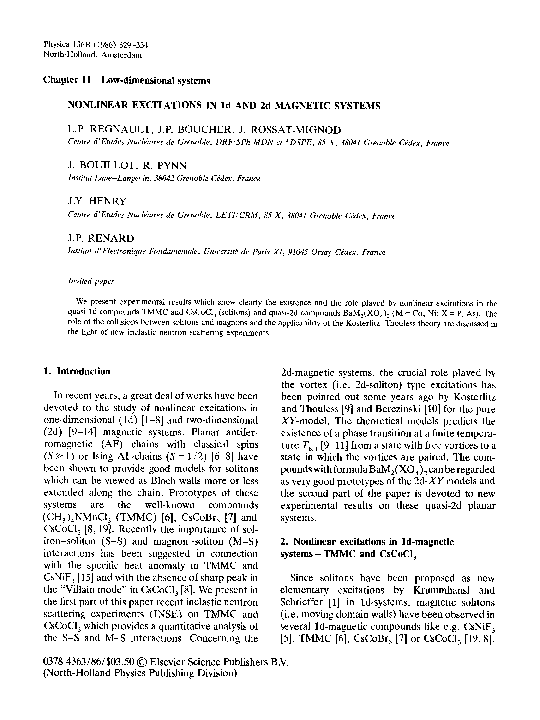 (PDF) Nonlinear excitations in ld and 2d magnetic systems | Louis ...