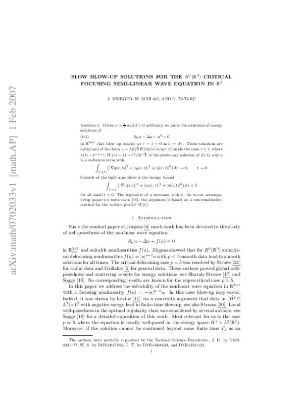 (PDF) Slow blow-up solutions for the $H^1({\mathbb R}^3)$ critical ...