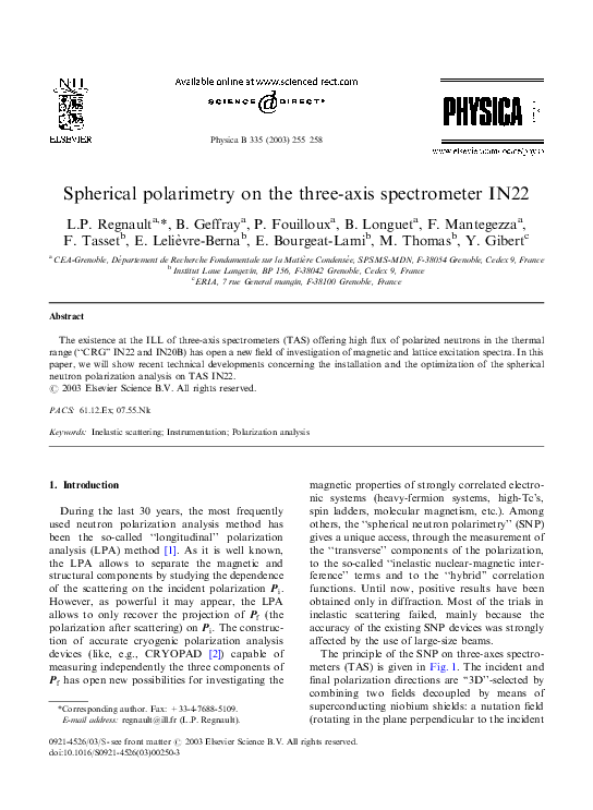 (PDF) Spherical polarimetry on the three-axis spectrometer IN22