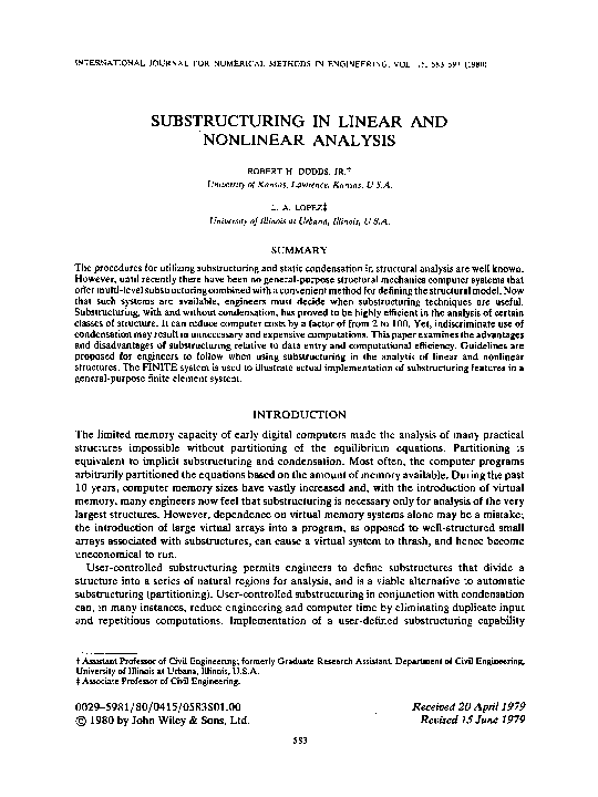 (PDF) Substructuring in linear and nonlinear analysis